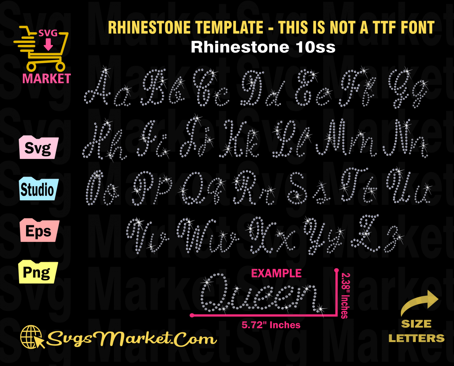 Cursive font rhinestone template svg Instant Download - Instant ...