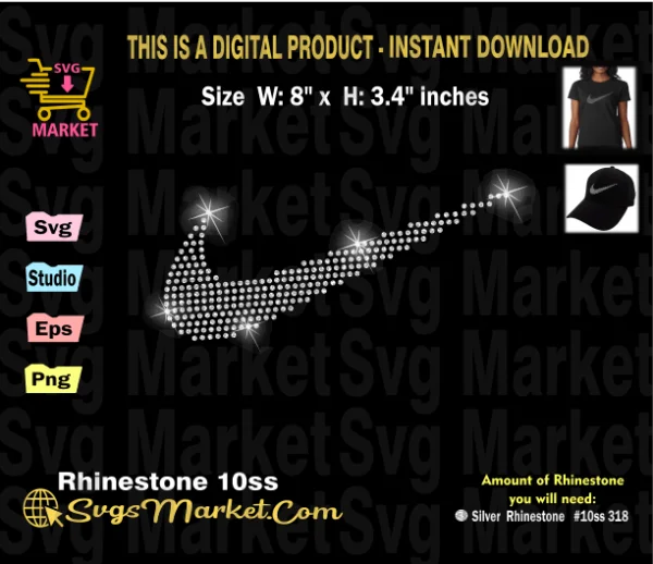 Nike rhinestone template svg, Designer Brands Rhinestone svg For Cricut ...