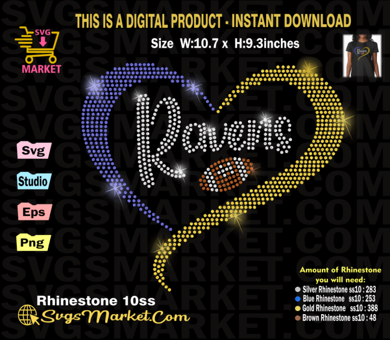 Baltimore Ravens svg Rhinestone template for Cricut, Ravens Rhinestone ...